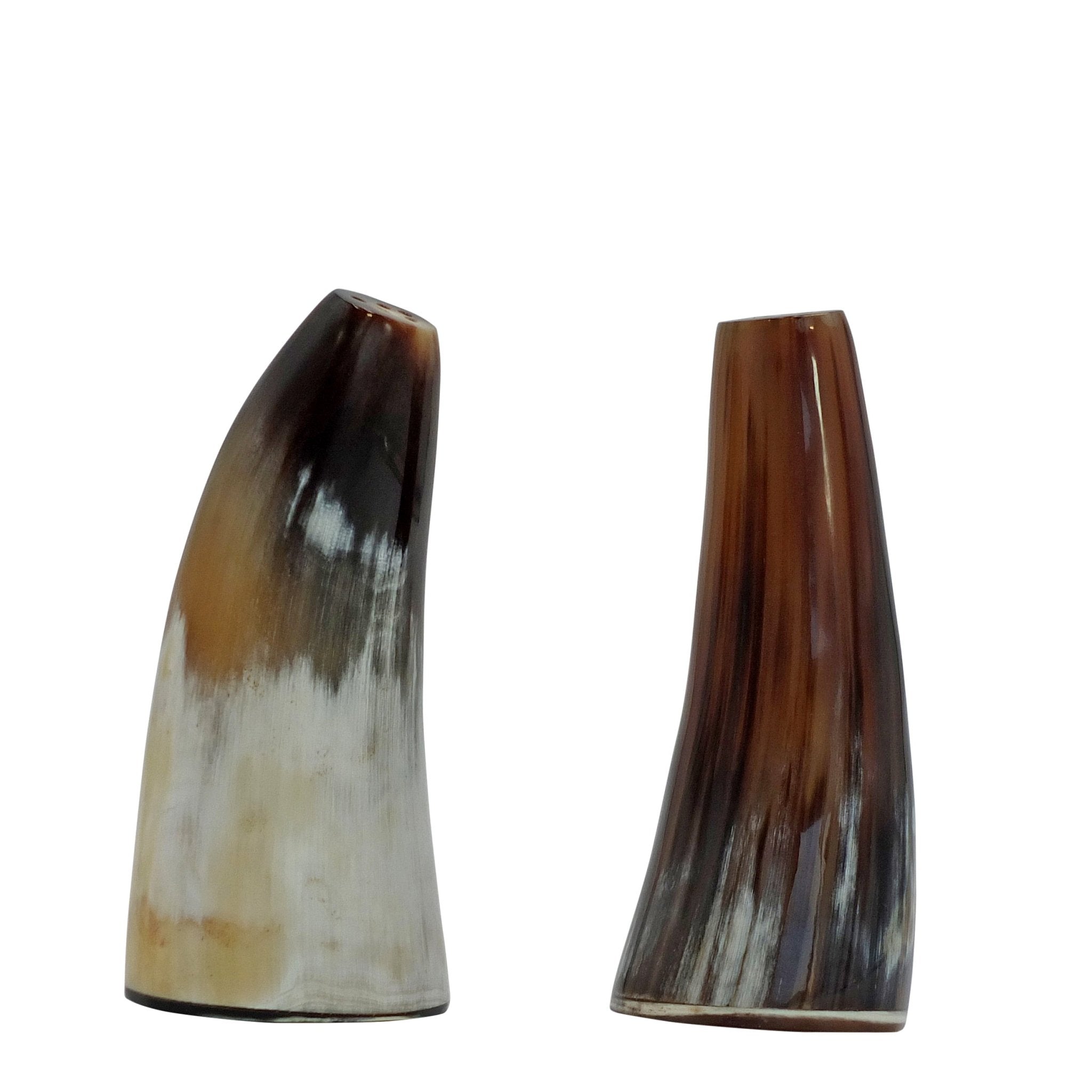 Cow Horn Salt & Pepper Shakers | Hand-Carved Set of 2 – Hides & Leathers