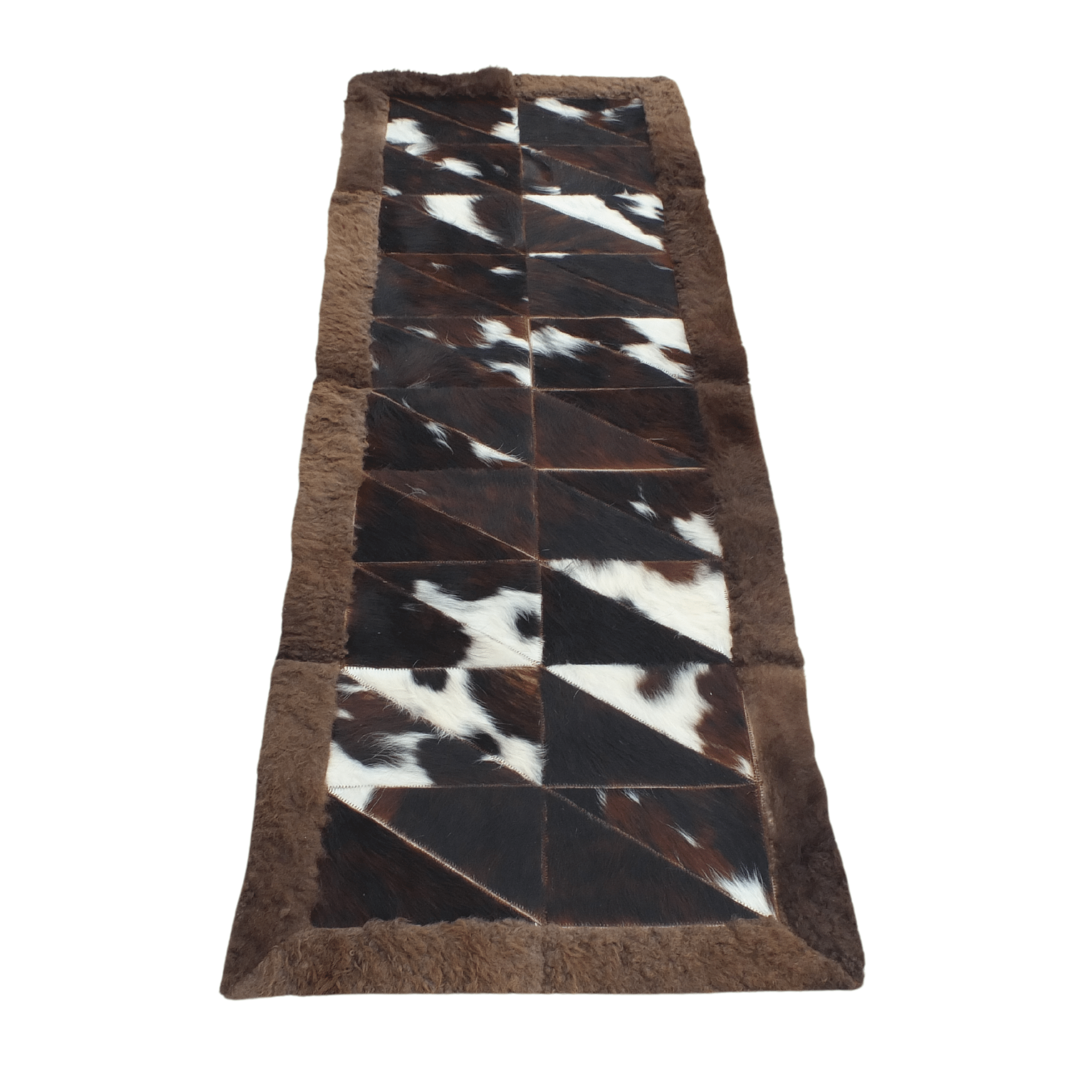 Rectangle Patchwork Area Rug - Cowhide Center, Bison Edge- 2'x6 – Hides ...