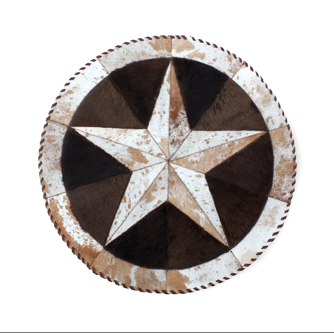 Round Western Rug -Cowhide Star & Edge, Bison Fill (Brown speckled ...